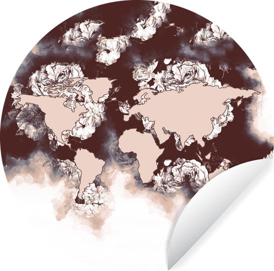 WallCircle - Muurstickers - Behangcirkel - Wereldkaart - Bloemen - Bruin - ⌀ 30 cm -... | bol