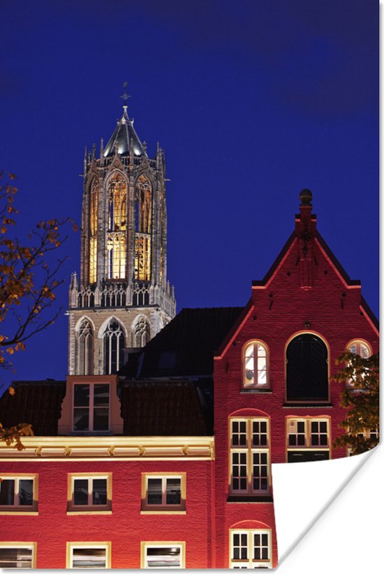 Utrechtse Domtoren bij nacht Poster 80x120 cm - Foto print op Poster ...