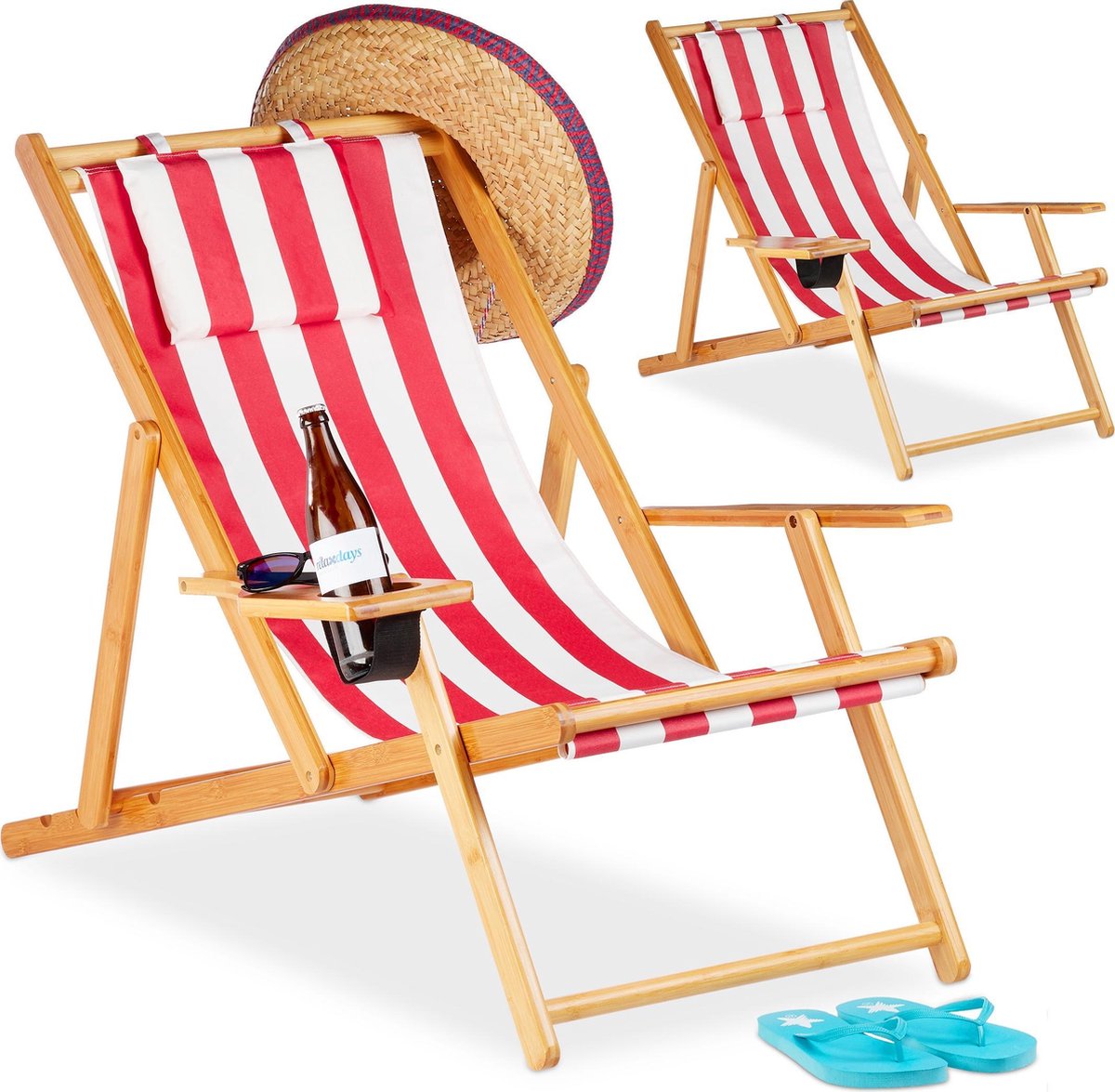 Relaxdays Strandstoel set van 2 - ligstoel - tuinstoel - inklapbaar ...