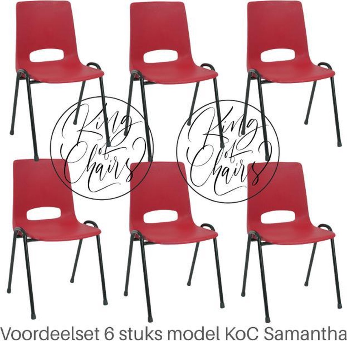 King of Chairs -Set van 6- Model KoC Samantha rood met zwart onderstel ...