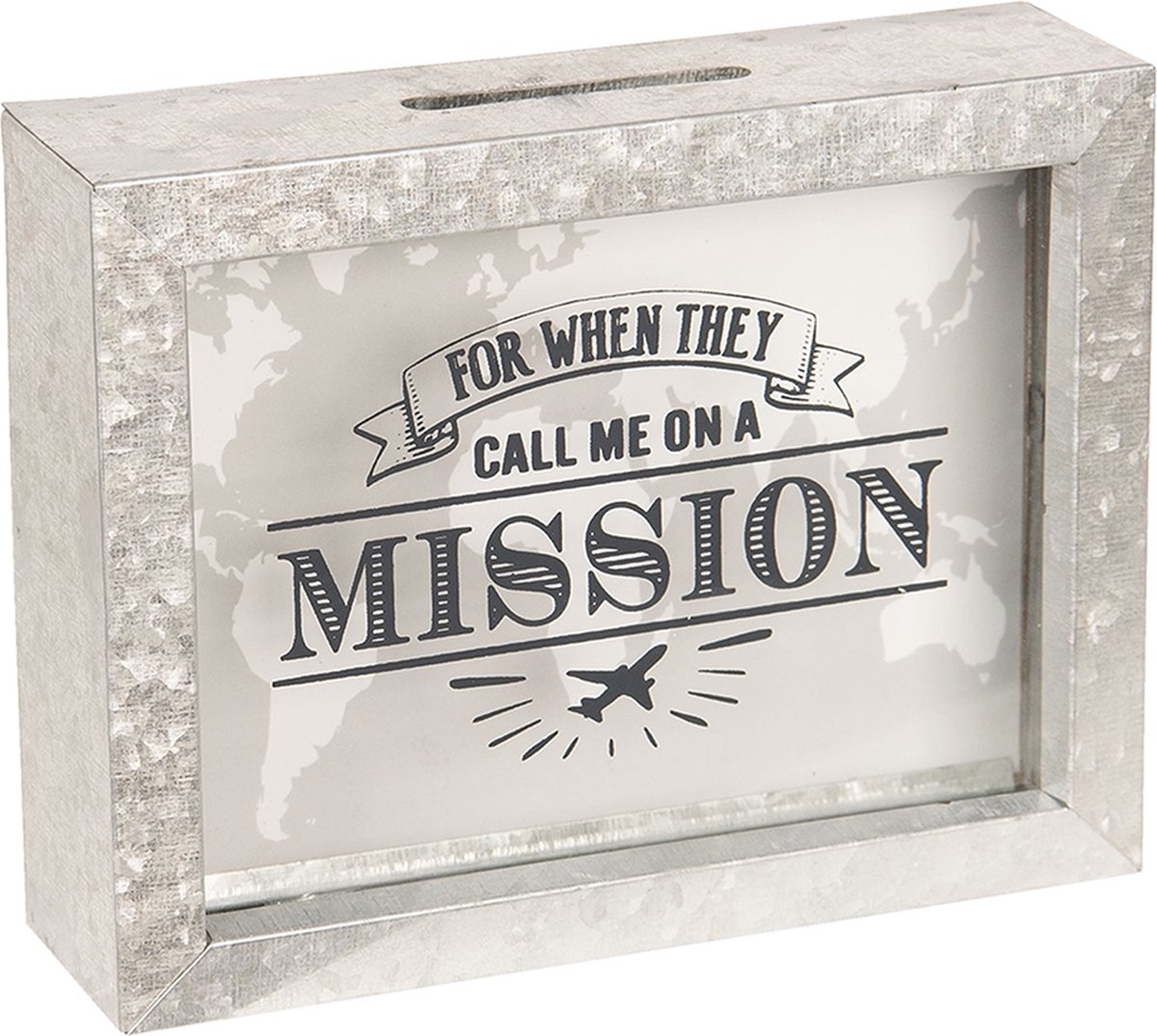 Clayre & Eef Spaarpot 18x5x14 cm Grijs Metaal Glas Rechthoek Mission ...