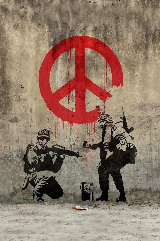 BANKSY Soldiers Painting Peace CND Sign Canvas Print | bol.com