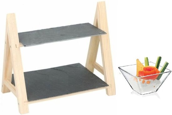 Amuse of tapas set etagere met 4x glazen serveerschaaltjes vierkant ...