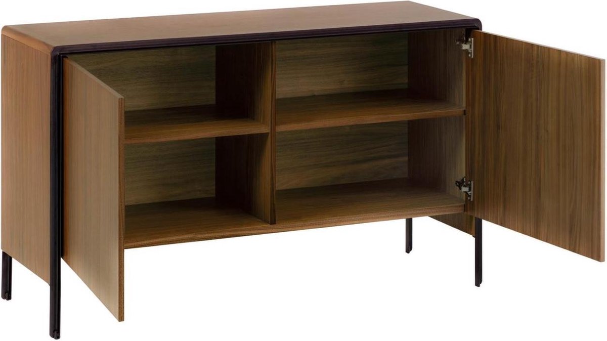 Kave Home - Nadyria 2-deurs dressoir van walnootfineer met zwart stalen ...