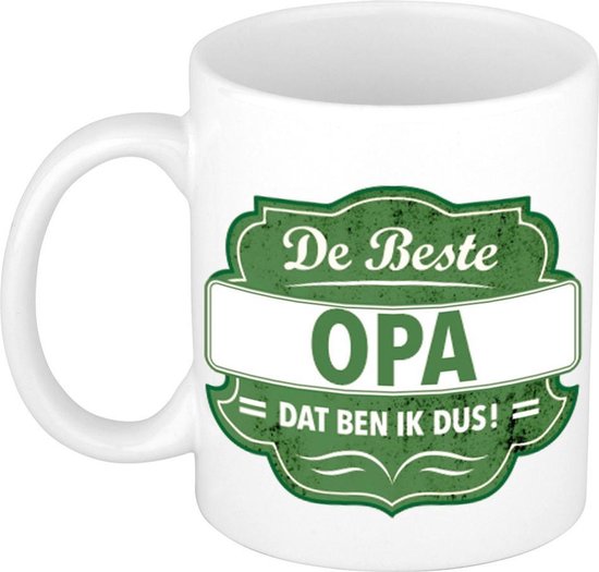 De beste opa cadeau koffiemok / theebeker wit met groen embleem - 300 ml - keramiek -... | bol.com
