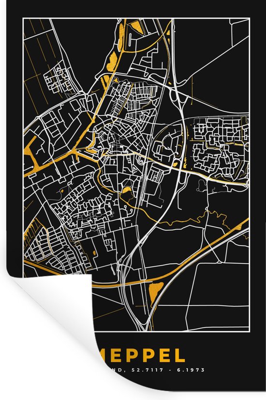 Muurstickers - Sticker Folie - Meppel - Goud - Kaart - Stadskaart ...