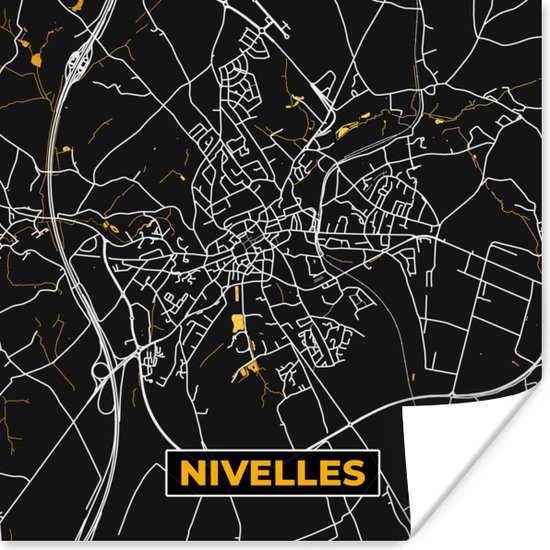 Poster Nivelles - Plattegrond - Kaart - Goud - Stadskaart - 50x50 cm ...