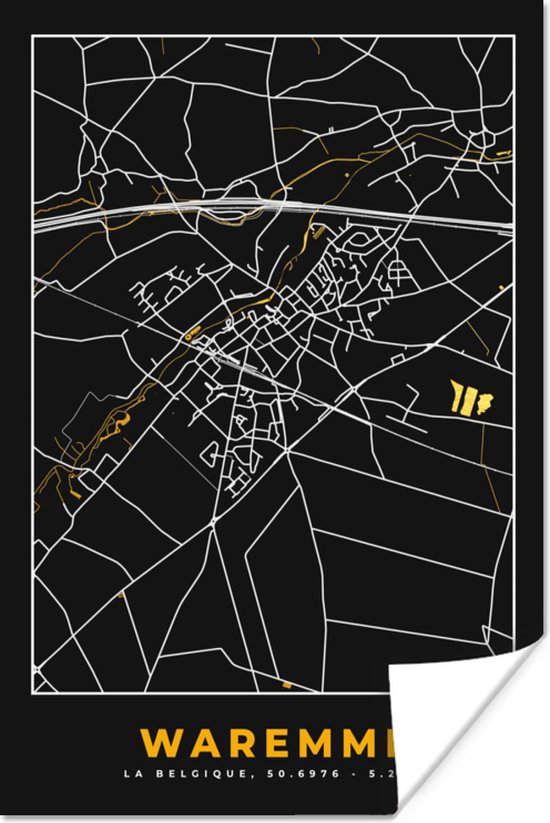Affiche Waremme - Carte - Plan de la ville - Or - Plan d'étage - 80x120 ...