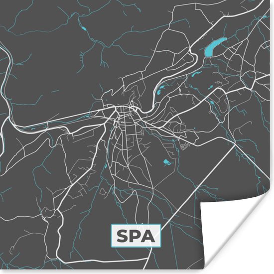Poster Plattegrond – Spa – Blauw – Stadskaart - Kaart - België - 30x30 ...