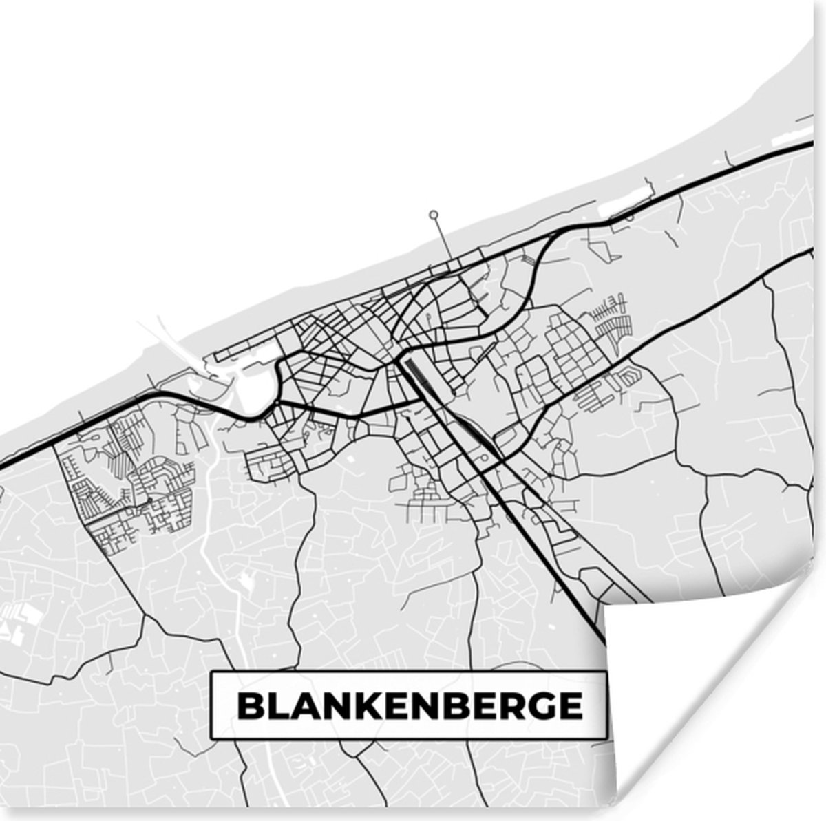 Poster Kaart – Plattegrond – Stadskaart – Blankenberge – België – Zwart ...