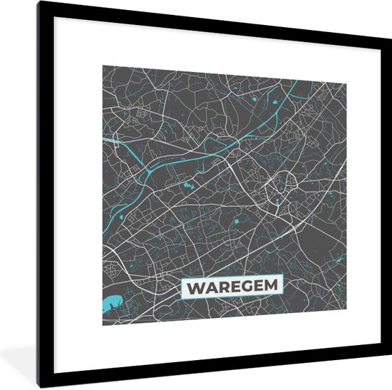 Fotolijst incl. Poster - Stadskaart – Grijs - Kaart – Waregem – België ...