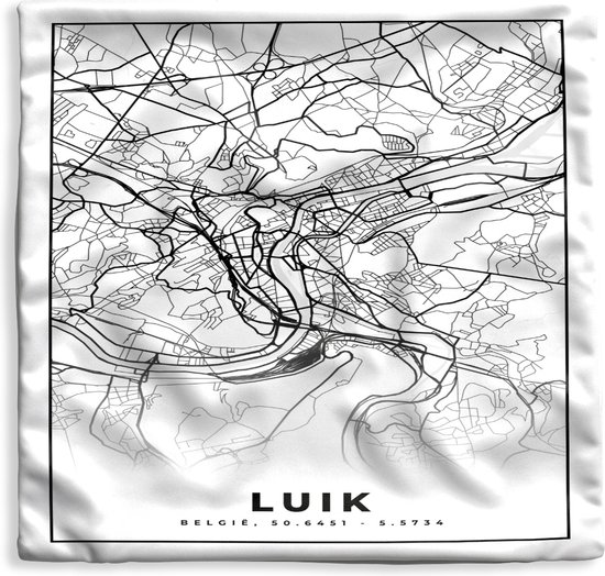Kussenhoes 60x60 cm - Stadskaart – Zwart Wit - Kaart – Luik – België ...