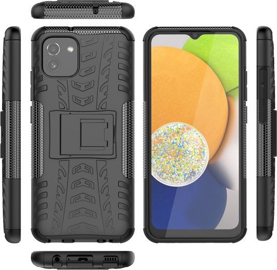 Rugged Kickstand Back Cover - Samsung Galaxy A03 Hoesje - Zwart | bol.com