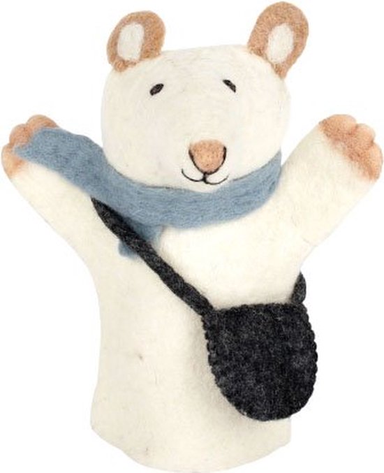 Vilten handpop muis wit 24 cm | bol