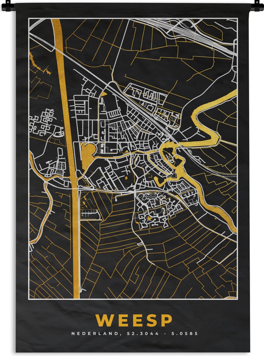 Wandkleed - Wanddoek - Weesp - Plattegrond - Goud - Kaart - Stadskaart ...