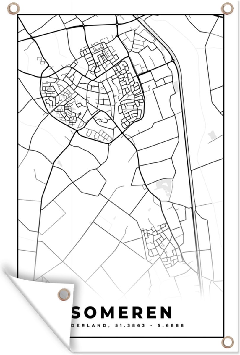Muurdecoratie Someren - Stadskaart - Zwart Wit - Plattegrond - Kaart ...