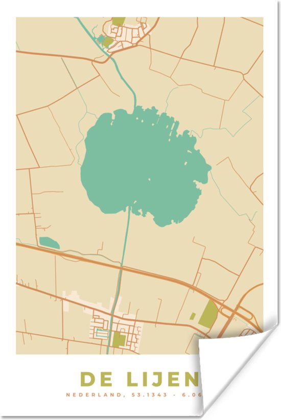 Poster Kaart - Vintage - Plattegrond - De Lijen - Stadskaart - 60x90 cm ...
