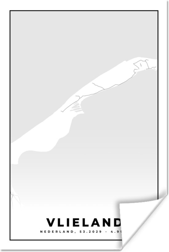 Poster Kaart - Vlieland - Plattegrond - Stadskaart - 80x120 cm | bol.com