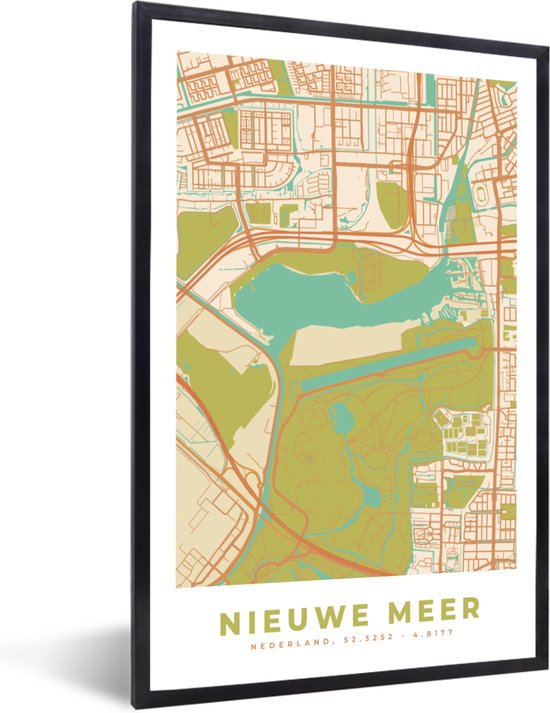 Fotolijst incl. Poster - Nieuwe Meer - Plattegrond - Kaart - Stadskaart ...