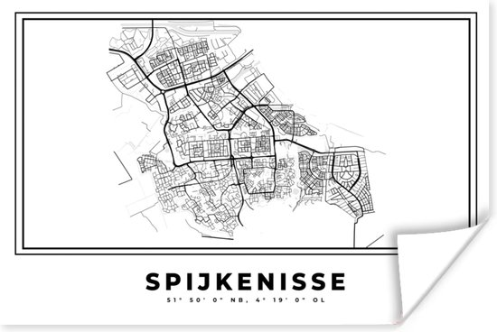 Poster Plattegrond – Spijkenisse – Zwart Wit – Stadskaart - Nederland ...