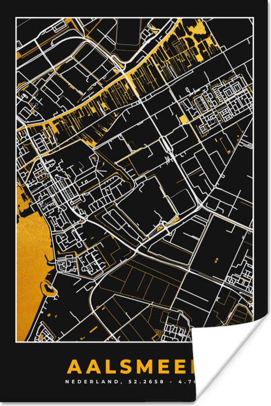 Poster Aalsmeer - Black and Gold - Stadskaart - Plattegrond - Kaart ...