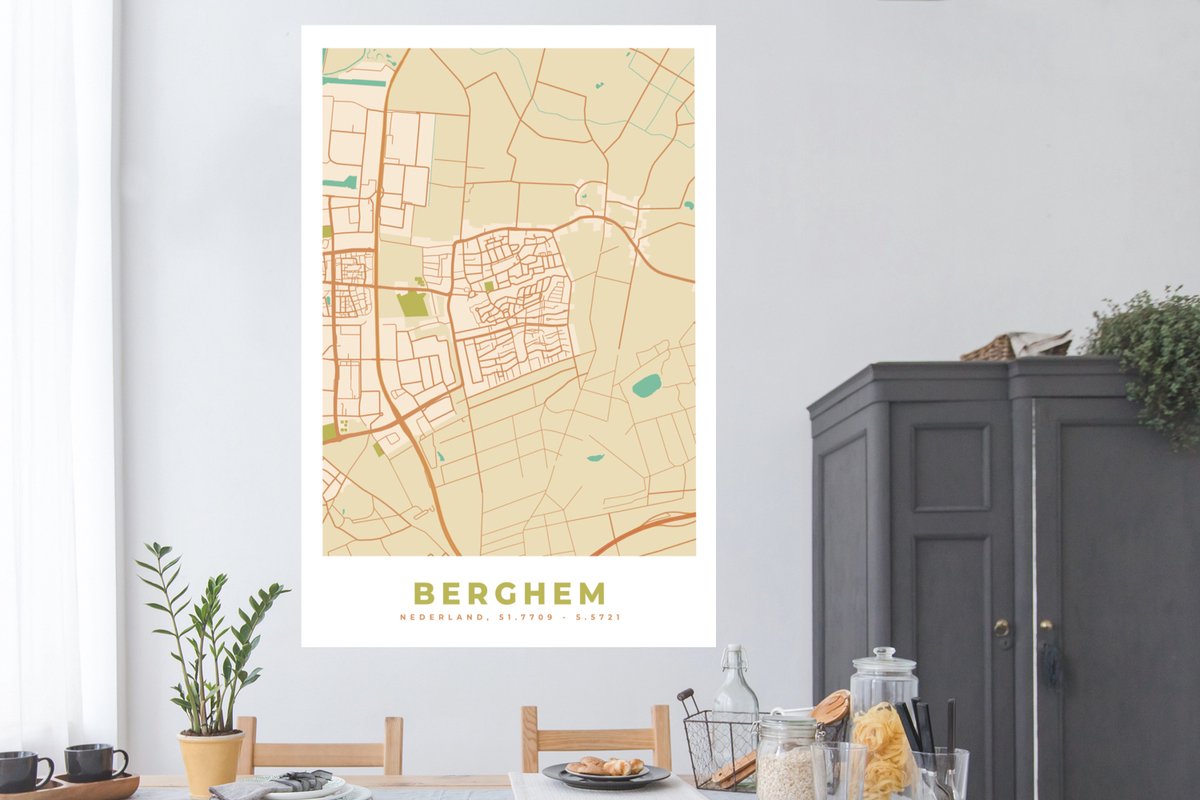 Poster Stadskaart - Nederland - Kaart - Plattegrond - Berghem - 120x180 ...