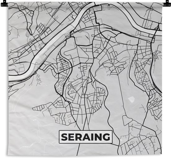 Wandkleed - Wanddoek - Plattegrond – Seraing – Zwart Wit – Stadskaart ...