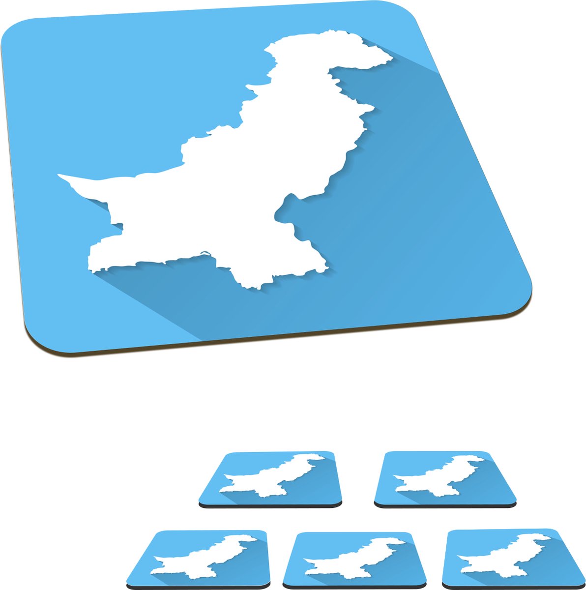 Onderzetters voor glazen - tekening van een witte kaart van Pakistan op ...