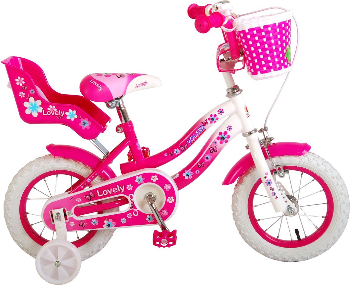 Vélo pour enfants Volare Lovely - Filles - 12 pouces - Rose Wit - Deux ...