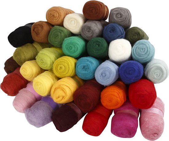 Gekaarde Wol, diverse kleuren, 35x100 gr/ 1 doos | bol