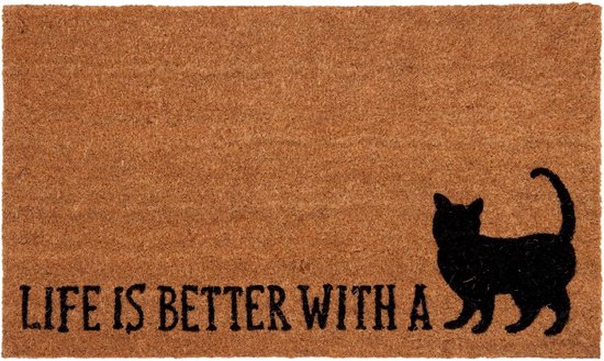 Deurmat life is better with a cat kat bruin kokos | bol