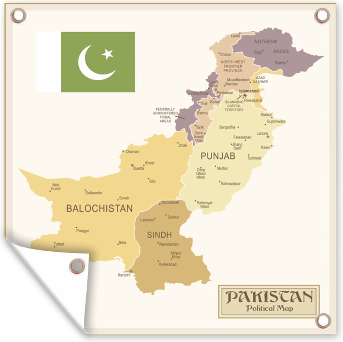 Tuindoek een kleurrijke kaart van Pakistan - 100x100 cm | bol.com