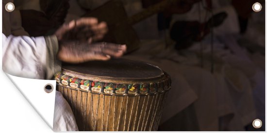 Affiche de jardin Djembé étroitement représenté - 60x30 cm - Toile de ...