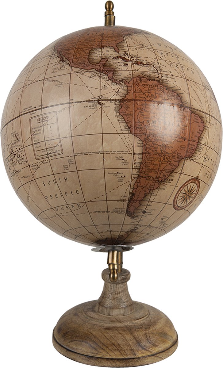 Clayre & Eef Wereldbol 22x37 cm Beige Bruin Hout Ijzer Globe | bol.com
