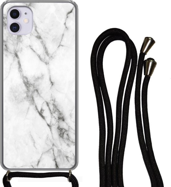 Coque avec cordon iPhone 11 - Marbre - Luxe - Wit - Siliconen ...