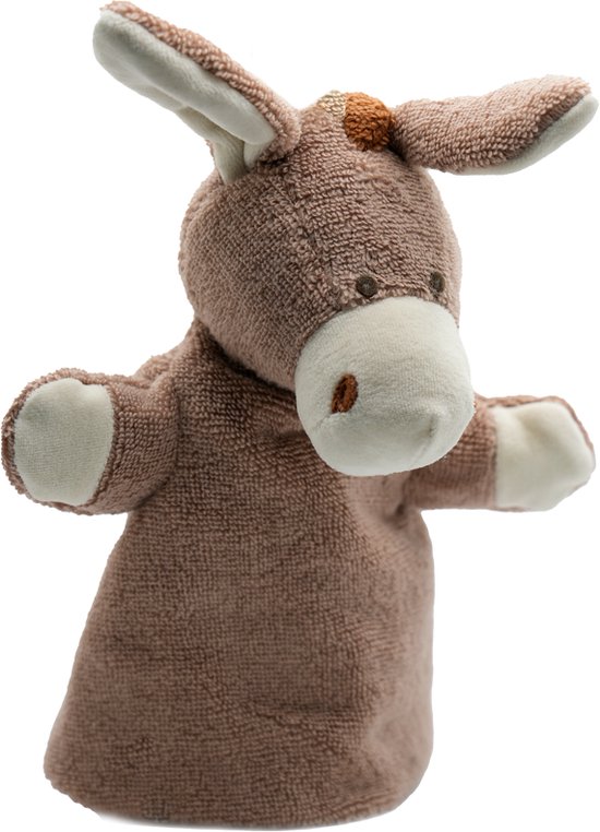 Organische Handpop Ezel - Dier knuffel - Bruin - 25 cm | bol