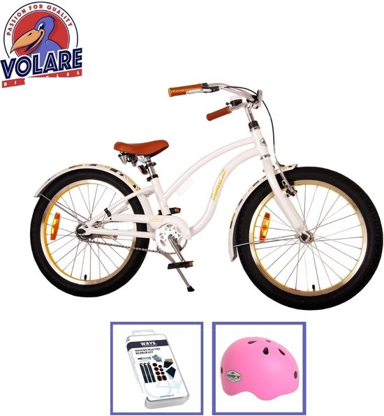 Volare Kinderfiets Miracle Cruiser - 20 inch - Wit - Met fietshelm en ...