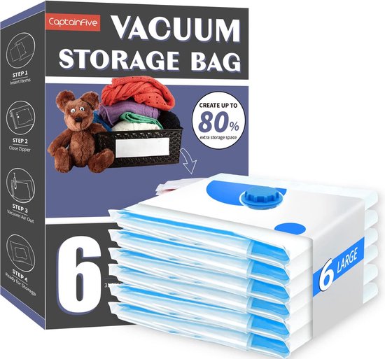 Vacuümzakken voor kleding, dekbedden, 6 stuks, 6 x groot (80 x 60 cm ...