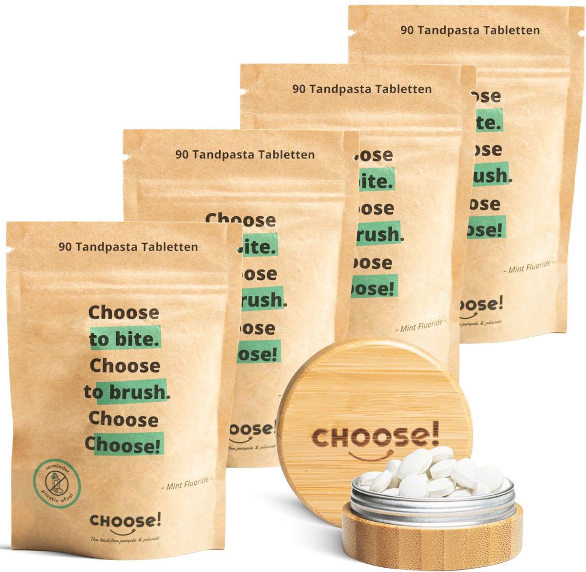 CHOOSE 6-Maandpakket - Tandpasta Tabletten met Bamboe Pot - 6 Maanden ...