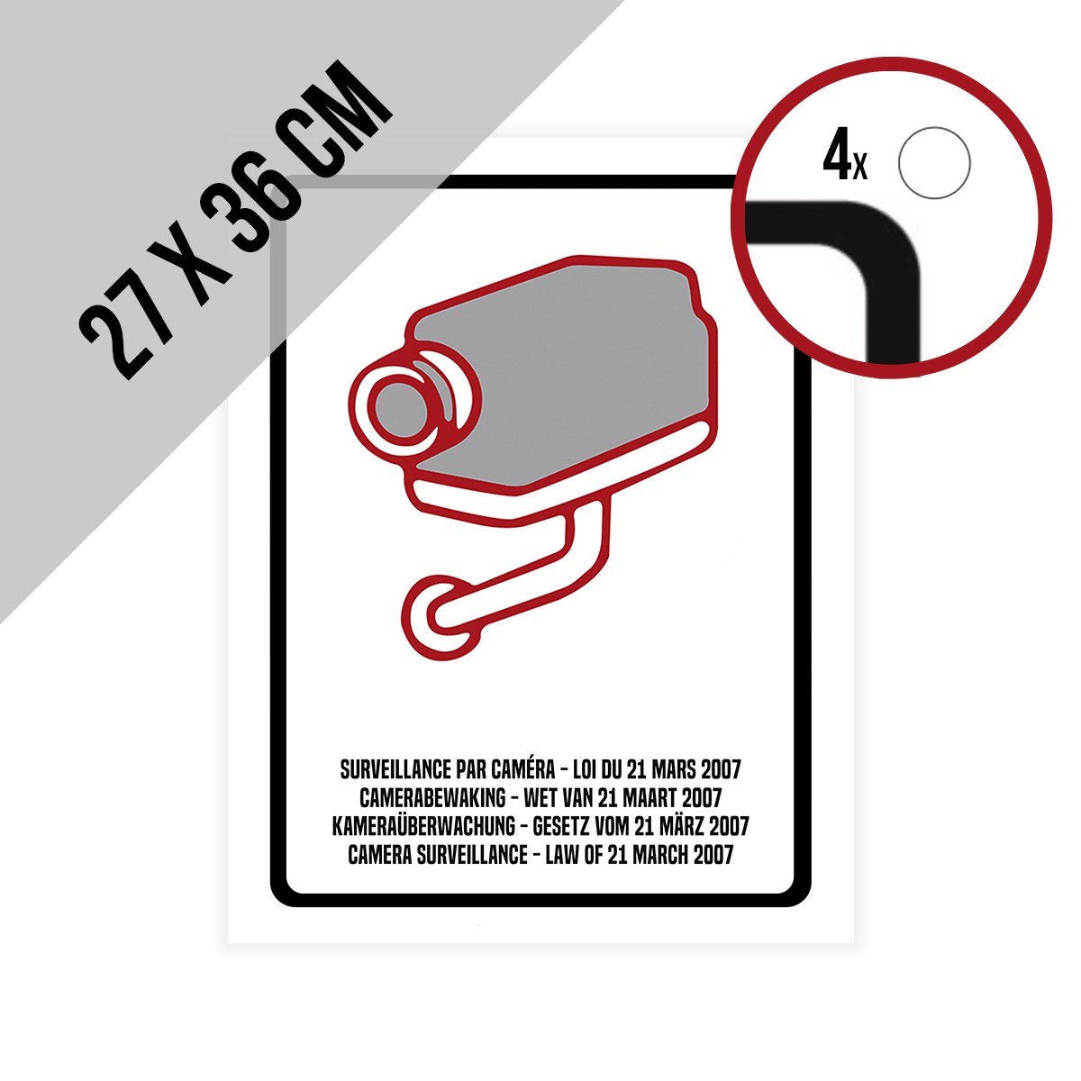 Pictogram/ bord aluminium | Camerabewaking Wetgeving maart 2007 | 27 x ...