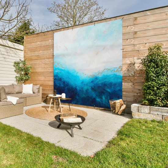 Tuin poster Verf - Zee - Blauw - Abstract - Goud - 200x200 cm ...