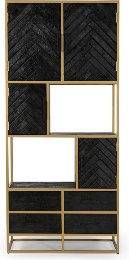 Mangohouten Vakkenkast Napels 90 cm Goud Mahom Industrieel ...