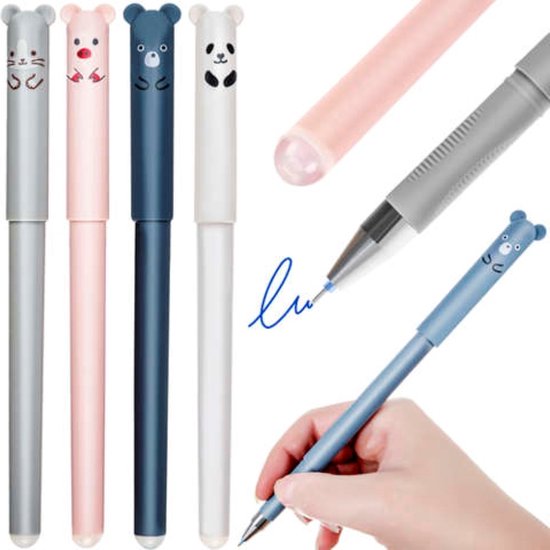 4 stuks Luxe Uitgumbare ANIMAL Pennenset van 4 - back to school ...