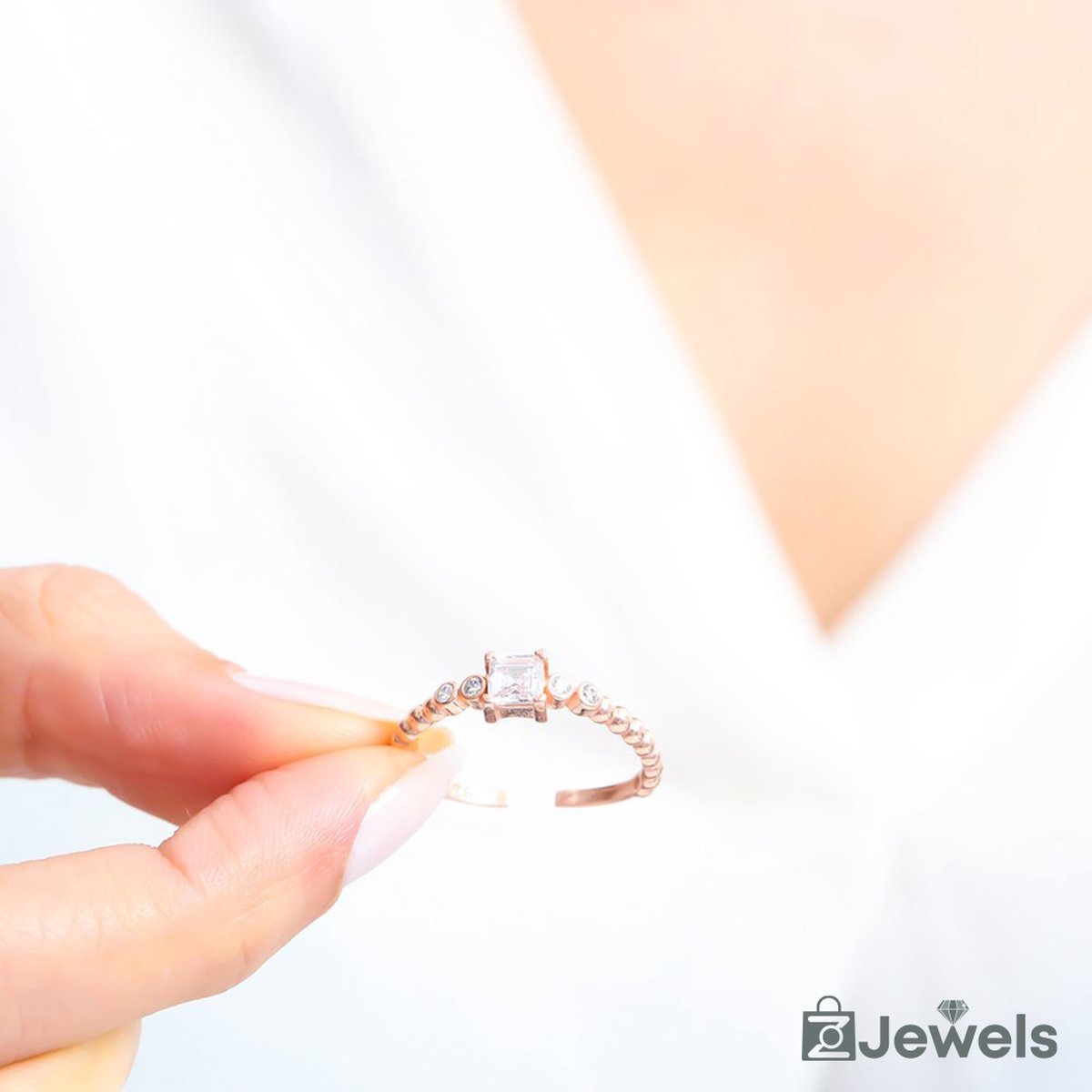 OZ Jewels Verstelbare Roségoud Gekleurde Zilveren Ring met Vierkante Synthetische... | bol.com