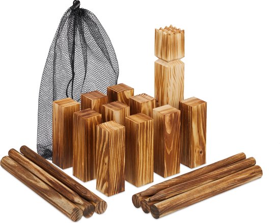 kubb spel - outdoor - 21 blokken - kinderen - volwassenen - 2 teams - hout - met net -... | bol