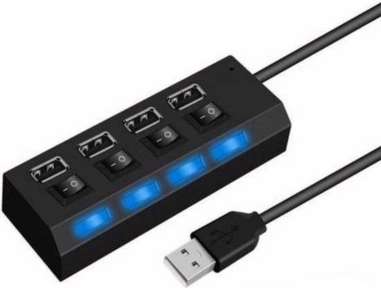 4 in 1 USB Poort - USB Splitter - 4 Poorts 2.0 USB Hub met Aan/Uit ...