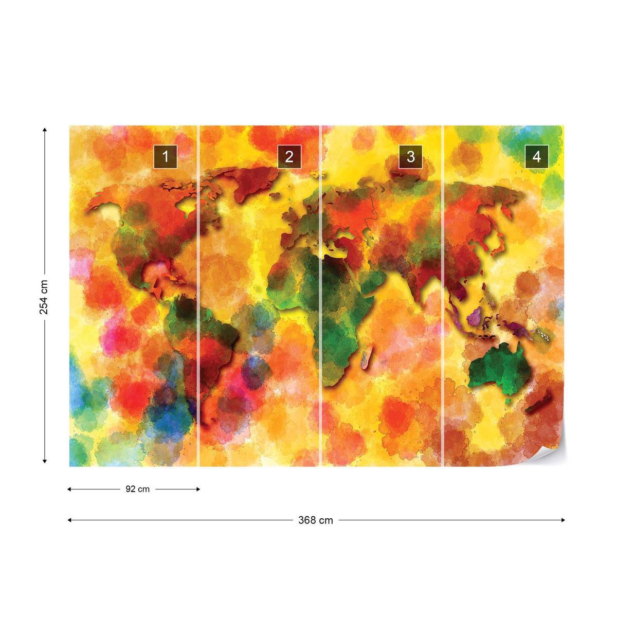 Fotobehang - Vlies Behang - Kleurrijke Wereldkaart - Kunst - Verf - 368 ...