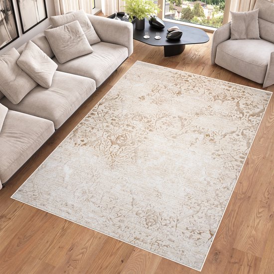 Tapiso Hera Vloerkleed Beige Creme Modern Stijvol Bloemen Tapijt Maat ...
