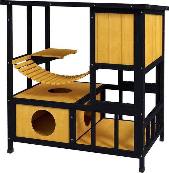 Kattenhuis - Voor buiten - Hok - Kooi - Bench - Ren - 2 verdiepingen ...