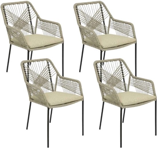 BUITEN living Seville dining tuinstoel set van 4 | touw + staal | zand ...
